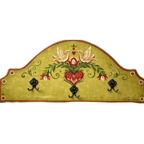 Cuier din lemn rustic pictat cu lalele