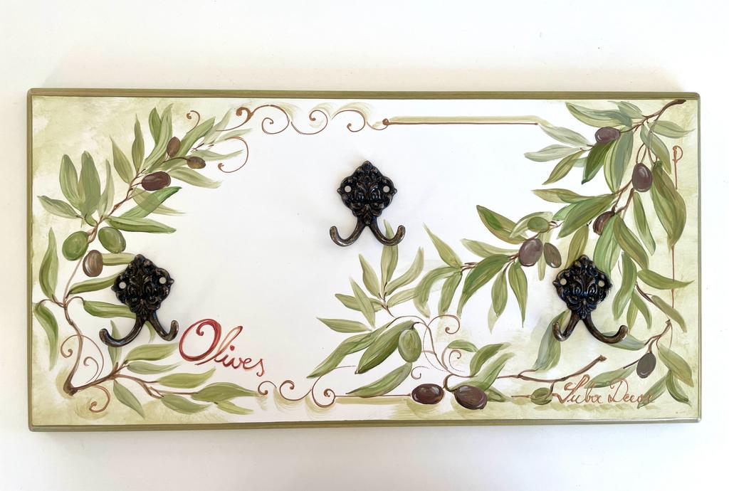 Cuier dreptunghiular de lemn Suba Decor, pictat manual cu-Masline