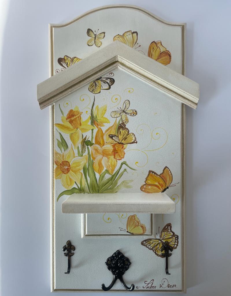 Suport de chei Suba Decor -pictat manual narcise si fluturi