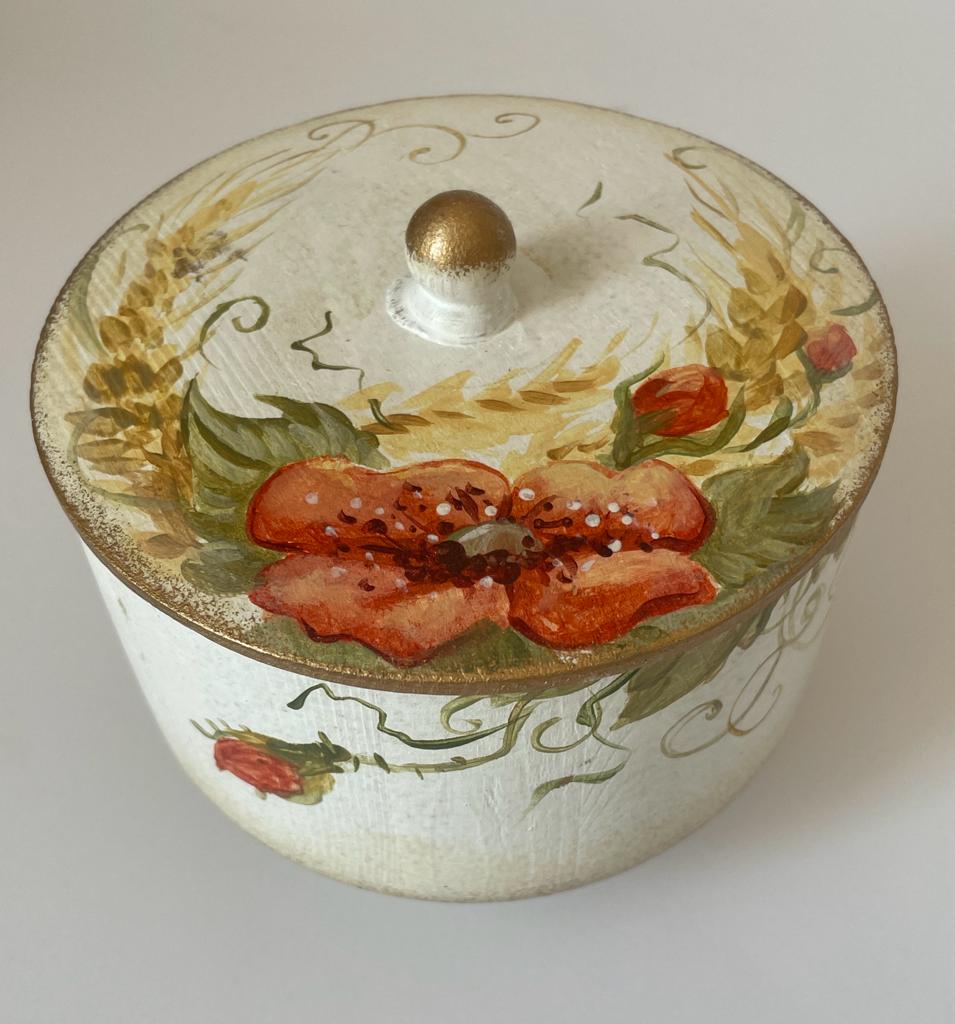 Bomboniera de lemn Suba Decor, pictata manual cu mac